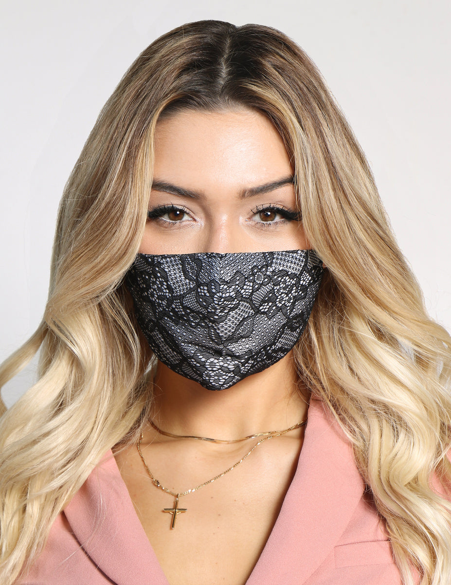 Black Lace Face Mask | Fashion Fabric Face Masks | Shop BBJ